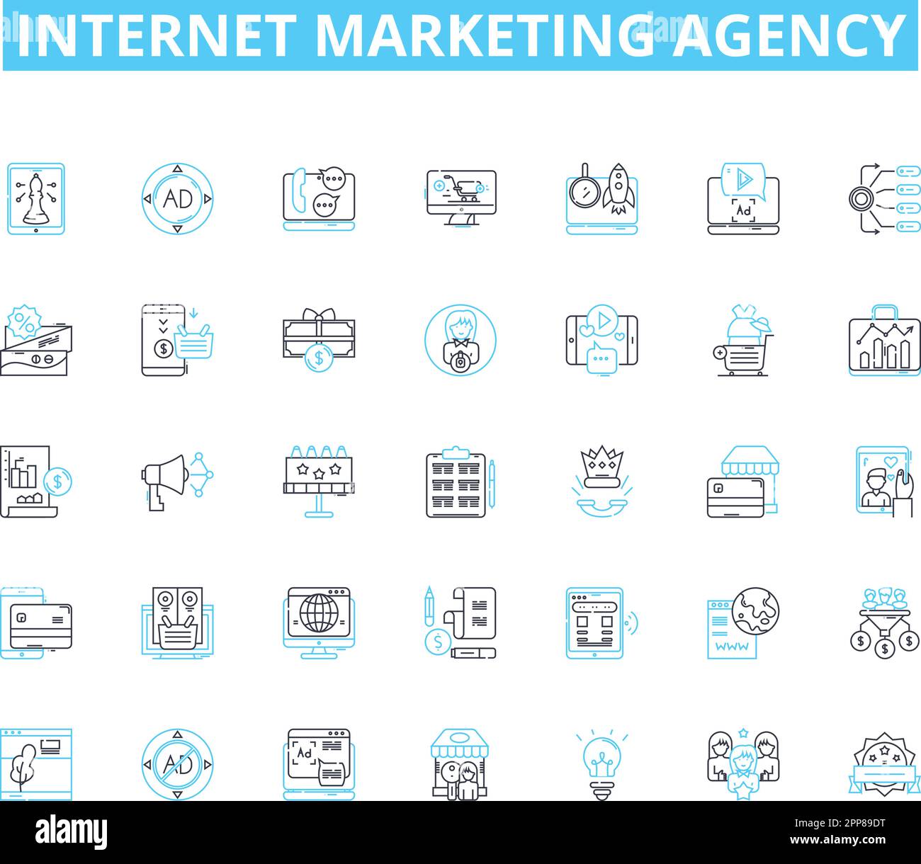Internet marketing agency linear icons set. Optimization, Analytics ...