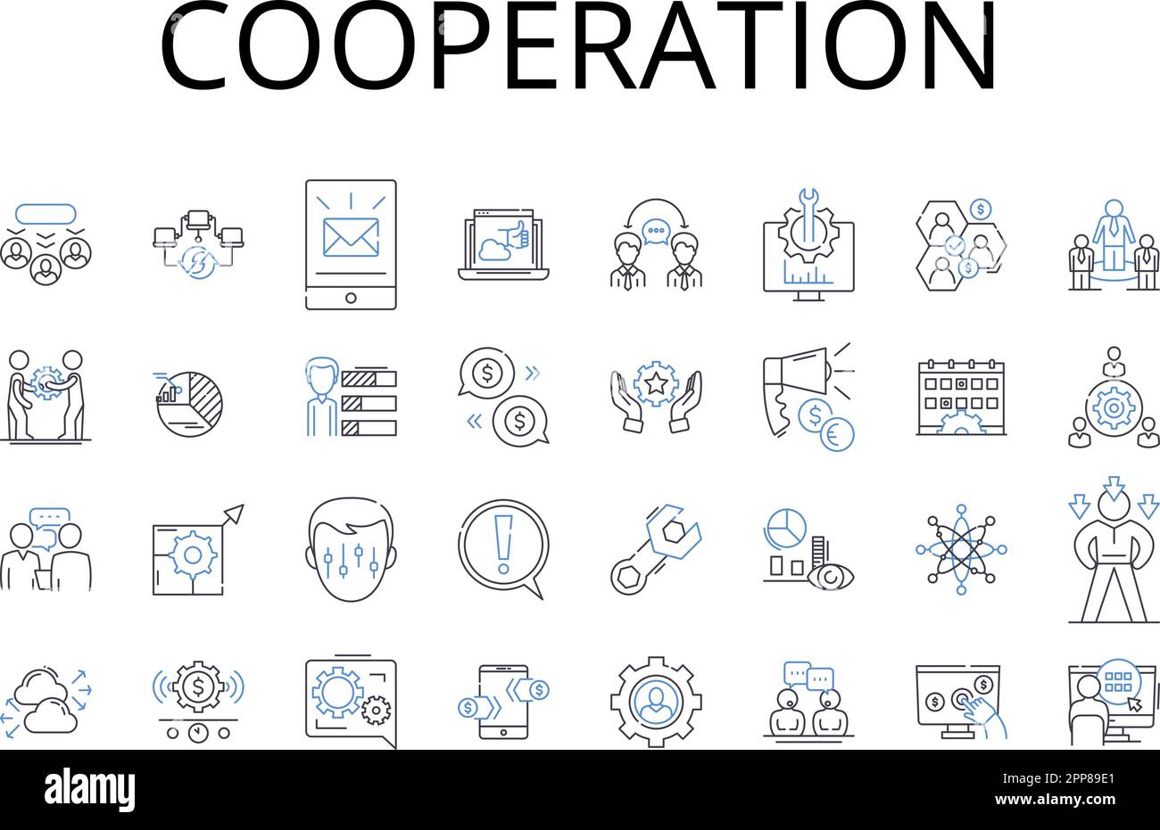 Cooperation Line Icons Collection Assistance Collaboration