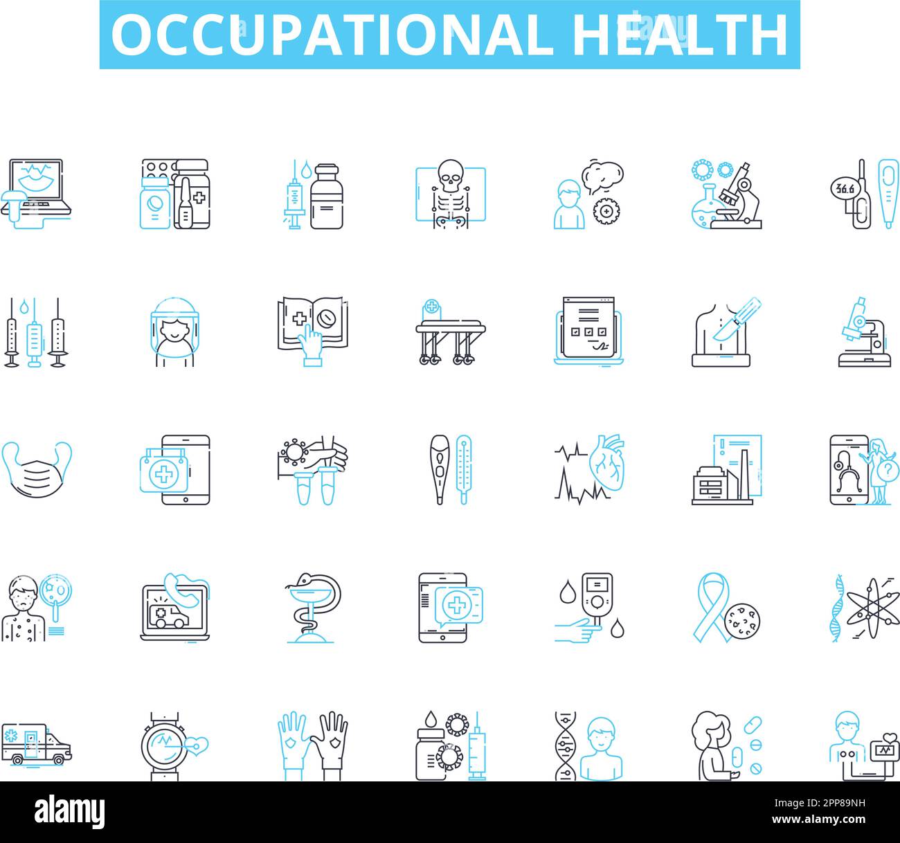 Occupational health linear icons set. Ergonomics, Hazards, Vaccinations, PPE, Wellness, Safety ...