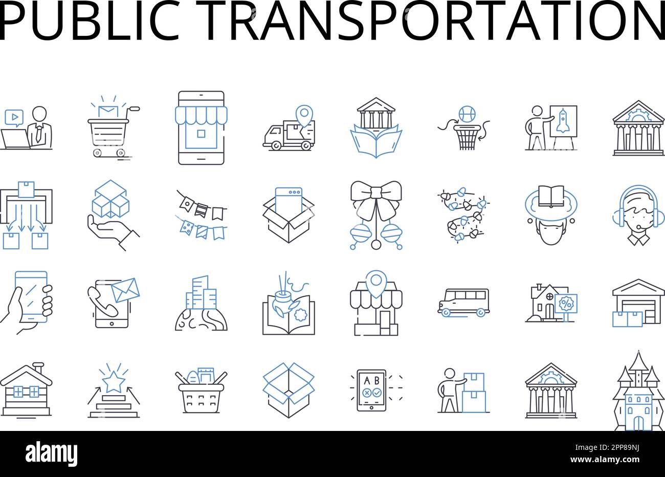 Public transportation line icons collection. Mass transit, Commuter ...