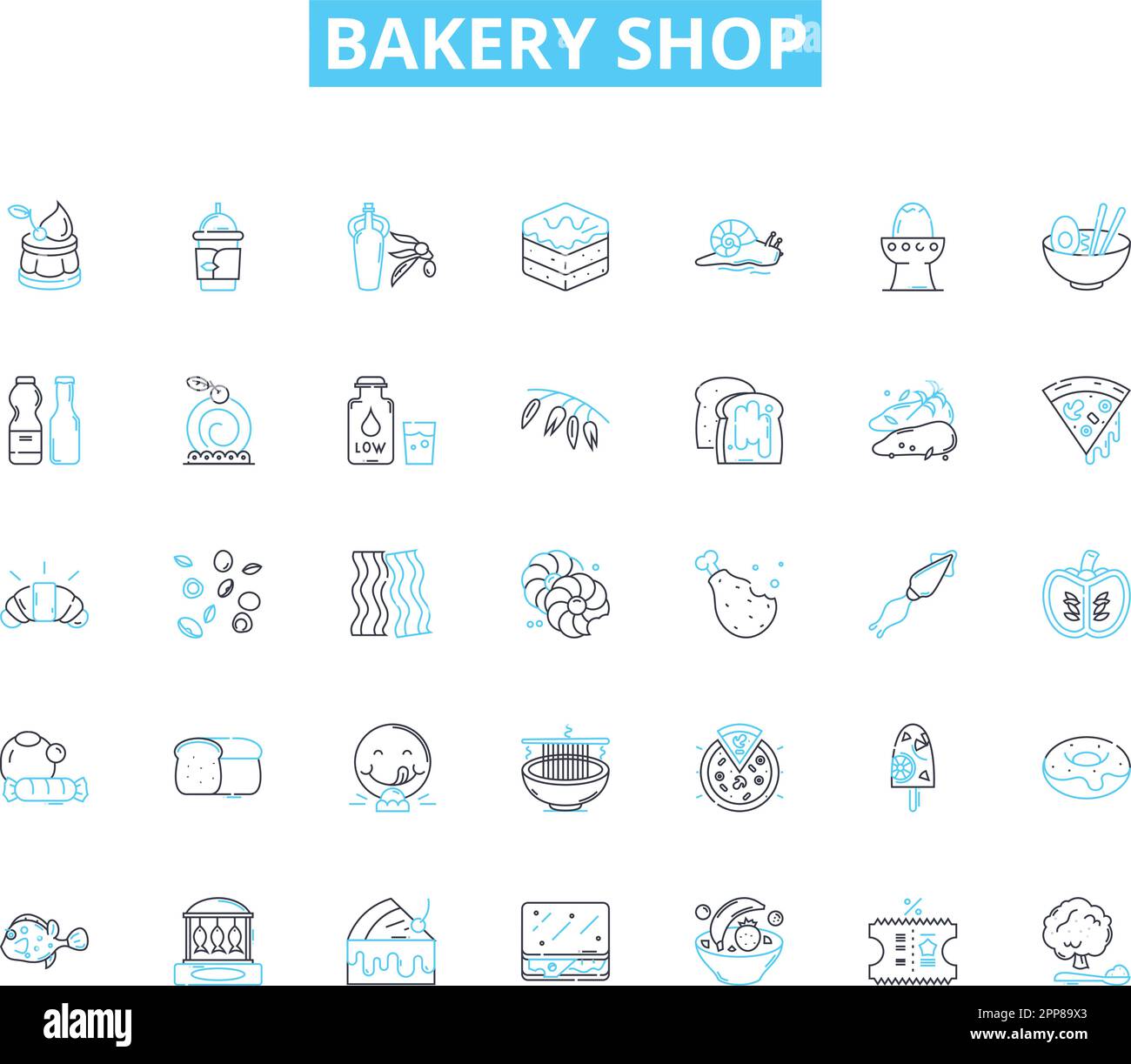 Bakery shop linear icons set. Fresh, Delicious, Sweet, Savory, Flaky ...