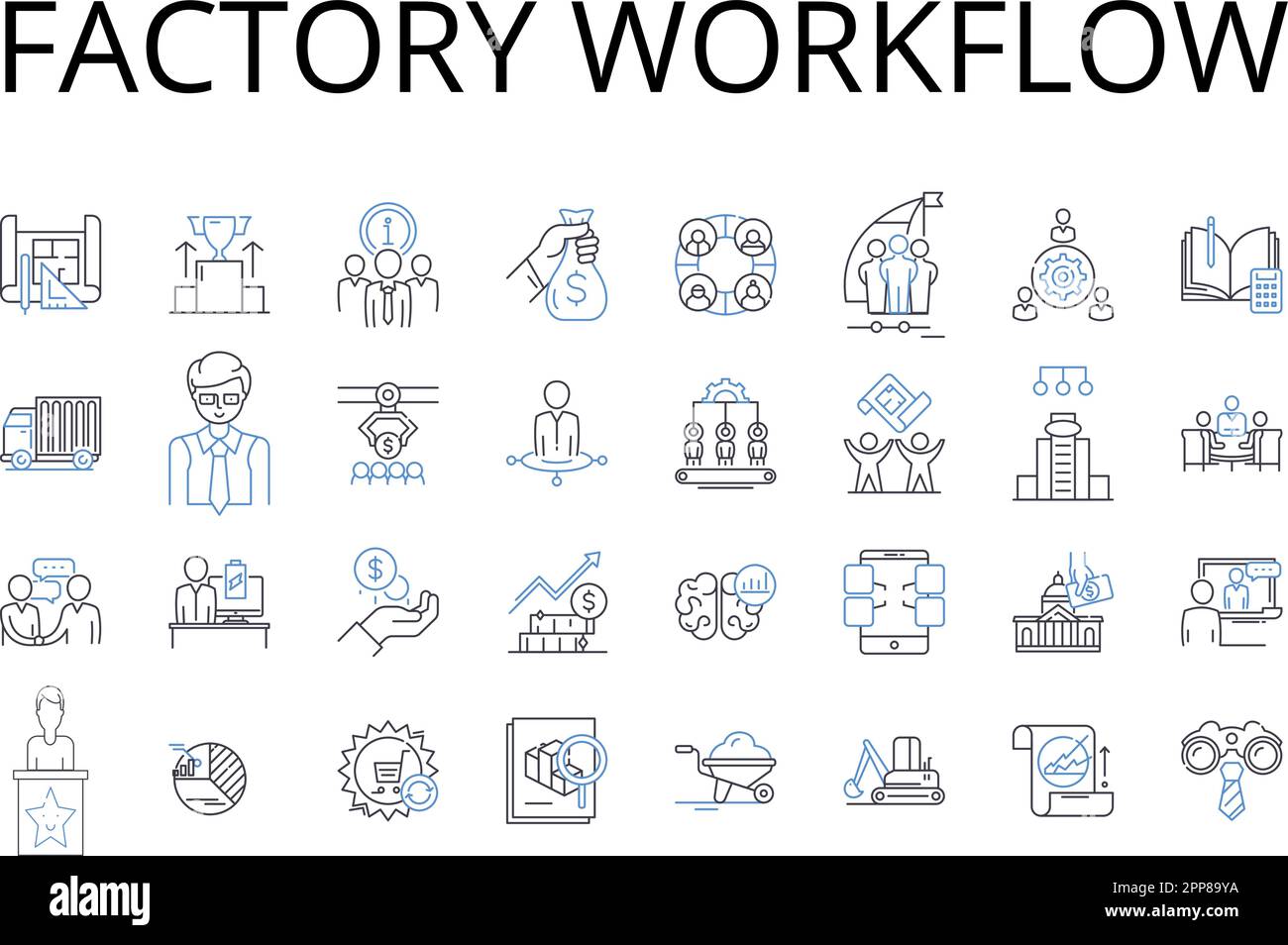 Factory Workflow Line Icons Collection Company Procedures Business Structure Organizational