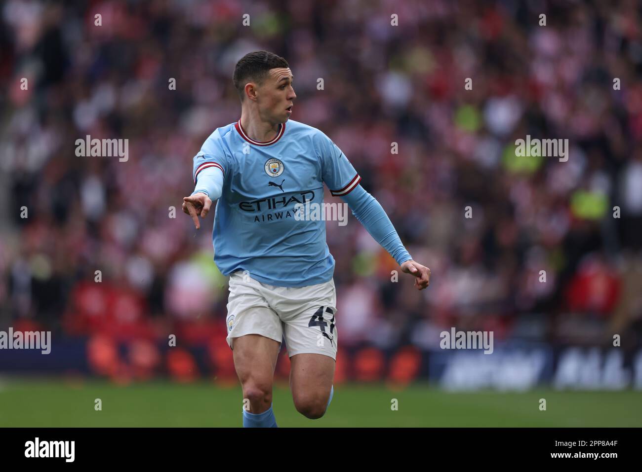 London, UK. 22nd Apr, 2023. Phil Foden (MC) at the Emirates FA Cup Semi ...