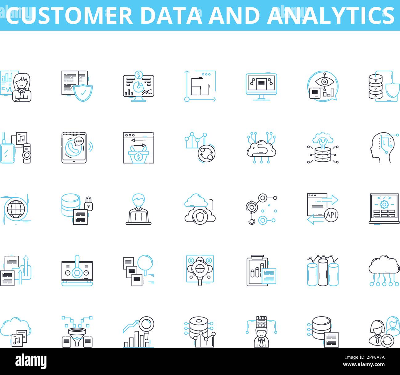 Customer data and analytics linear icons set. Segmentation ...