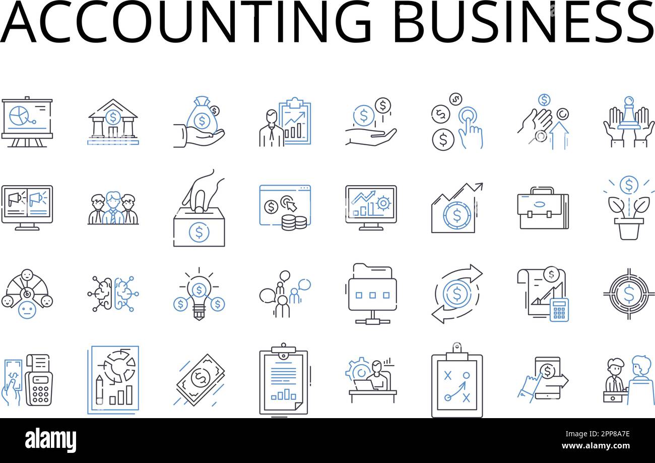 Accounting business line icons collection. Bookkeeping, Financial management, Auditing, Tax ...