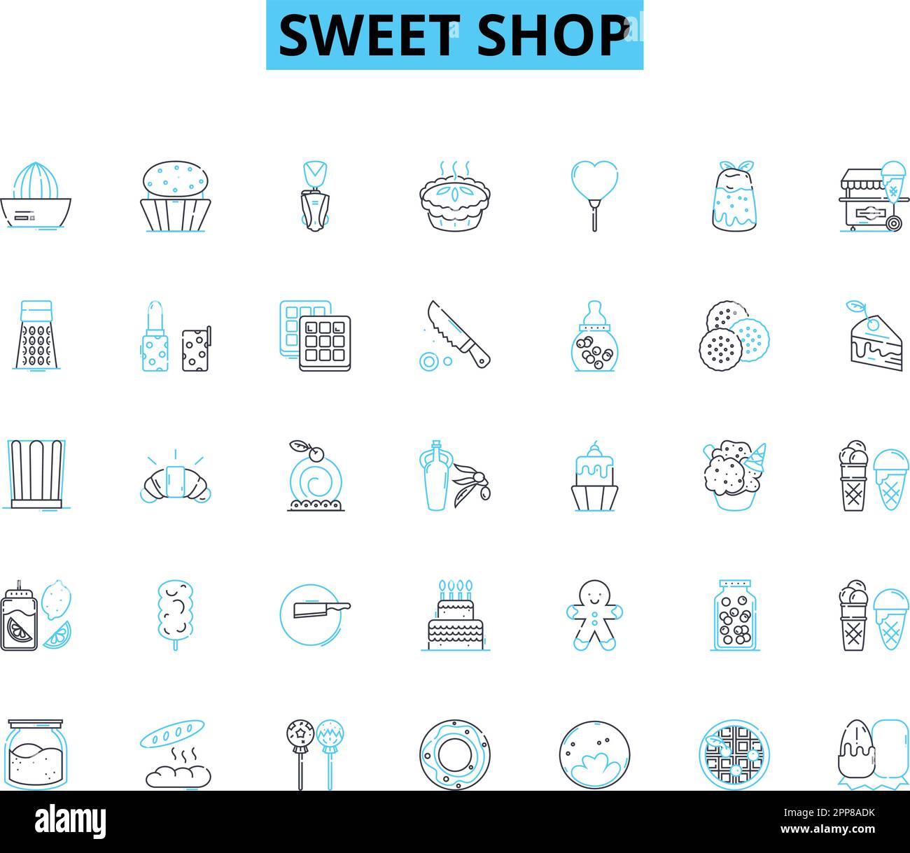 Sweet shop linear icons set. Candy, Confectiry, Sugary, Desserts ...