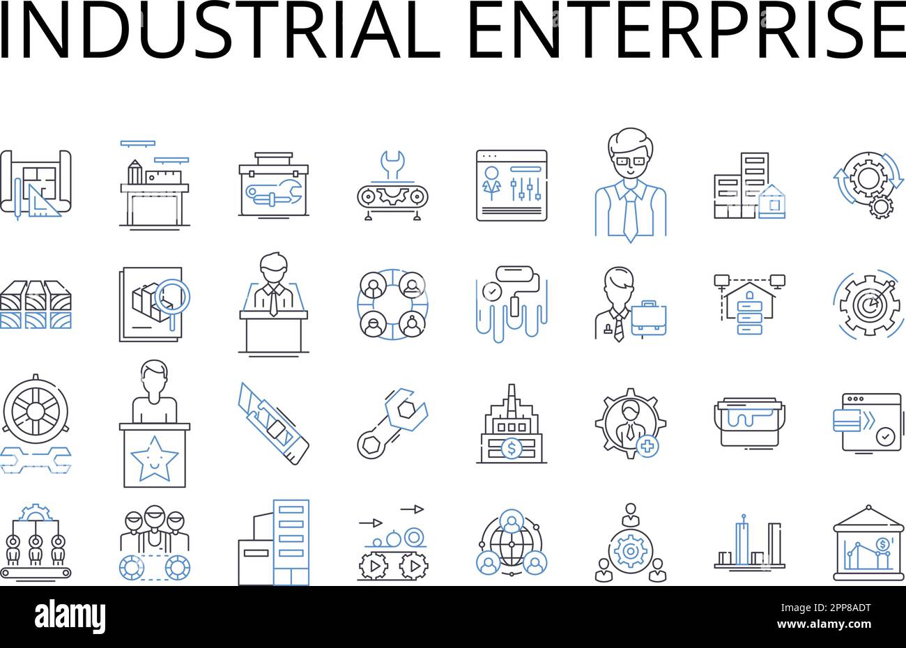 Industrial enterprise line icons collection. Commercial business ...