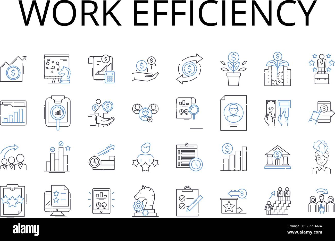 Work Efficiency Line Icons Collection Time Management Productivity