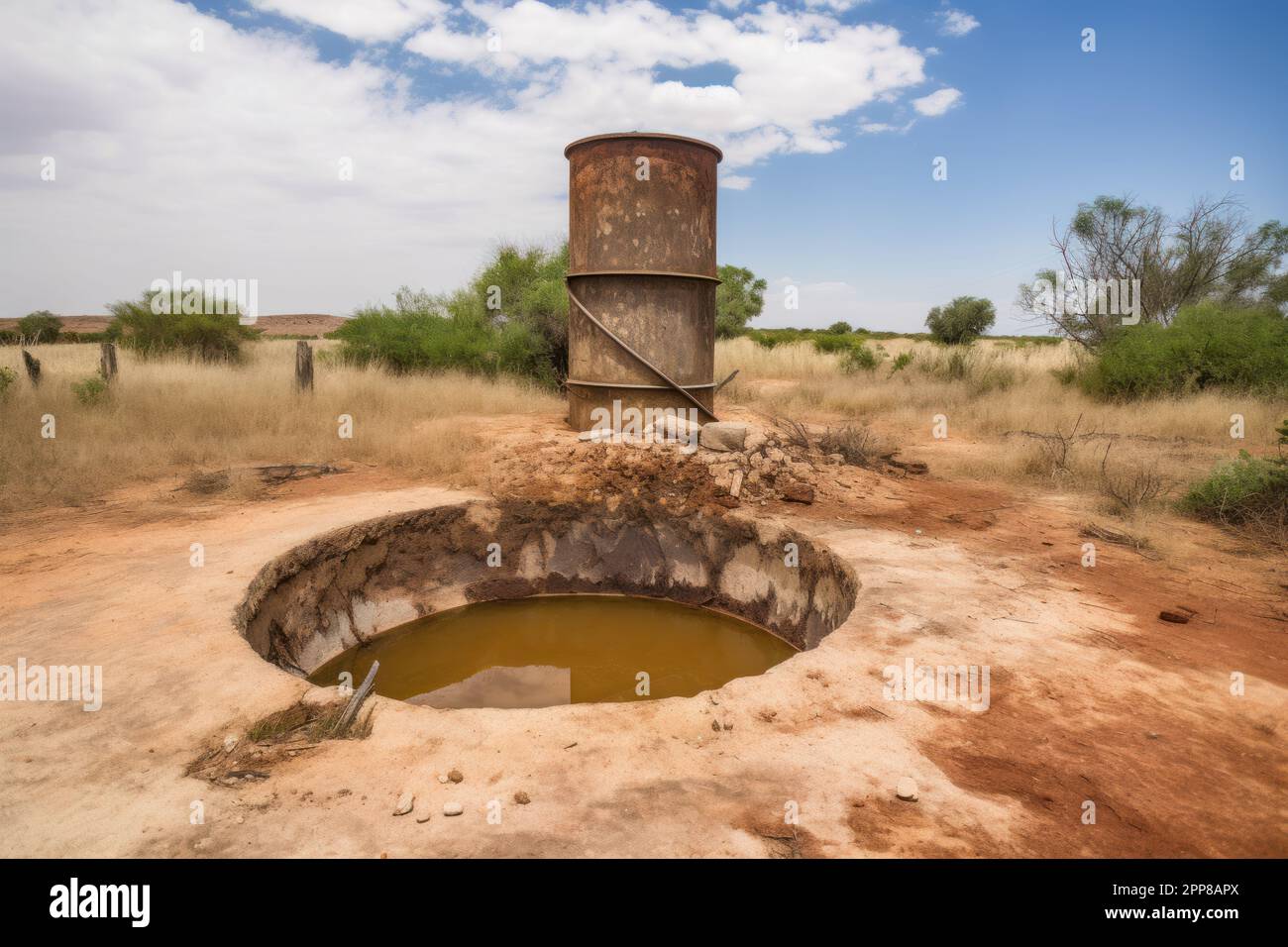 Drought, lack of water problem. Draw-well in Afghanistan with little ...