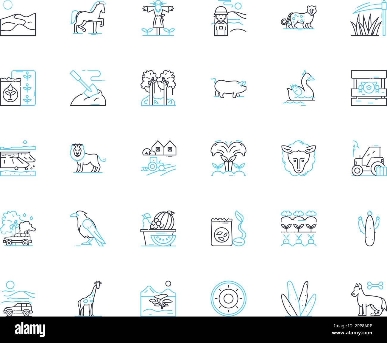 Agronomy linear icons set. Harvest, Irrigation, Fertilization ...
