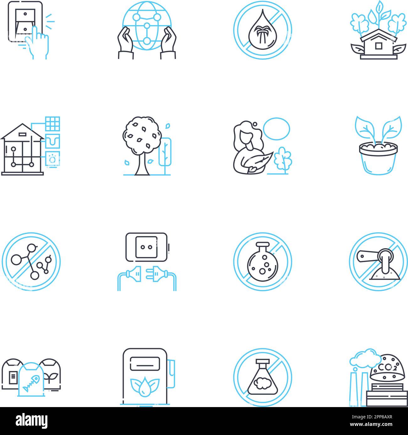 Eco-friendly energy linear icons set. Solar, Wind, Biomass, Hydro ...