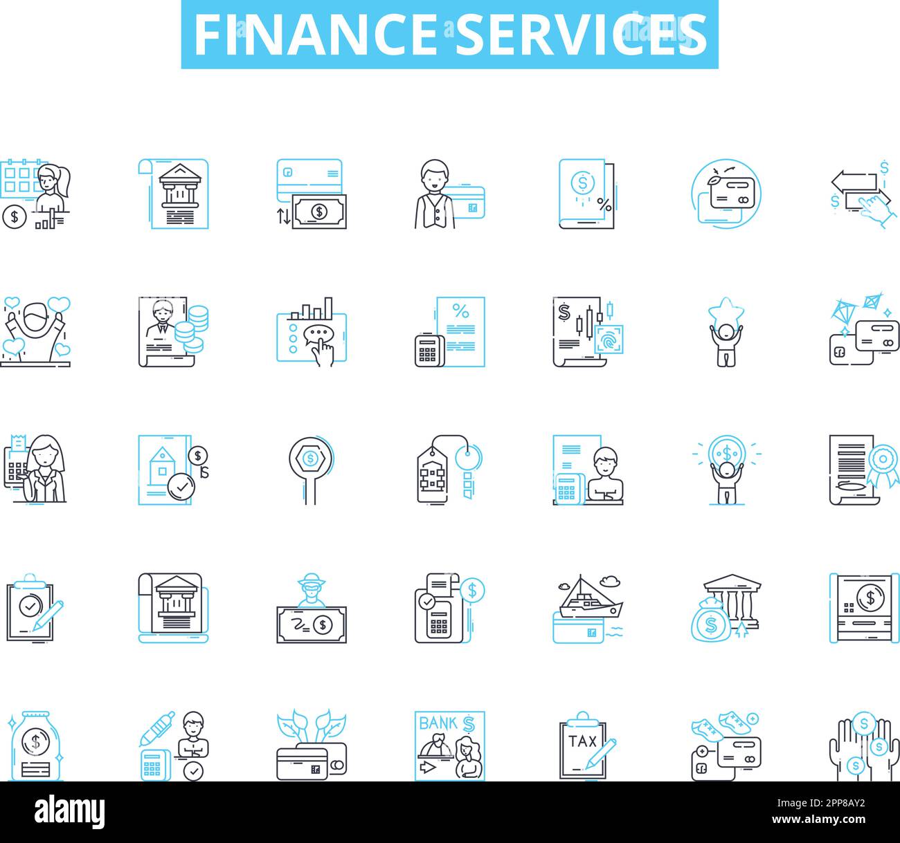 Finance services linear icons set. Investment, Budgeting, Taxation ... Finance services linear icons set. Investment, Budgeting, Taxation ...