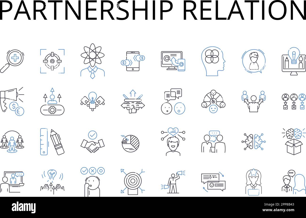 Partnership relation line icons collection. Love affair, Mutual respect, Working together ...