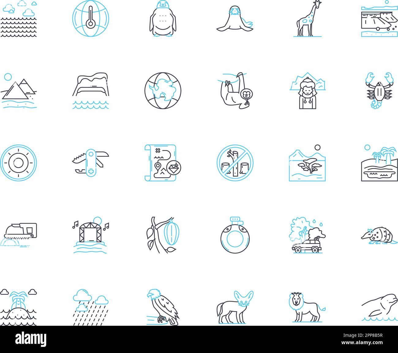 Environment Linear Icons Set Sustainability Pollution Conservation