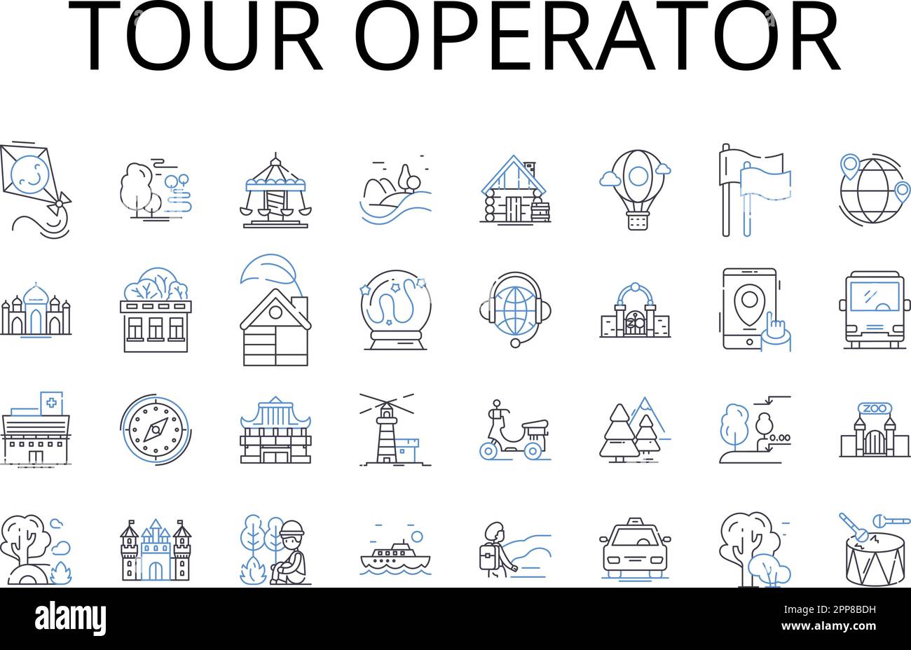 Tour operator line icons collection. Travel agency, Vacation planner ...