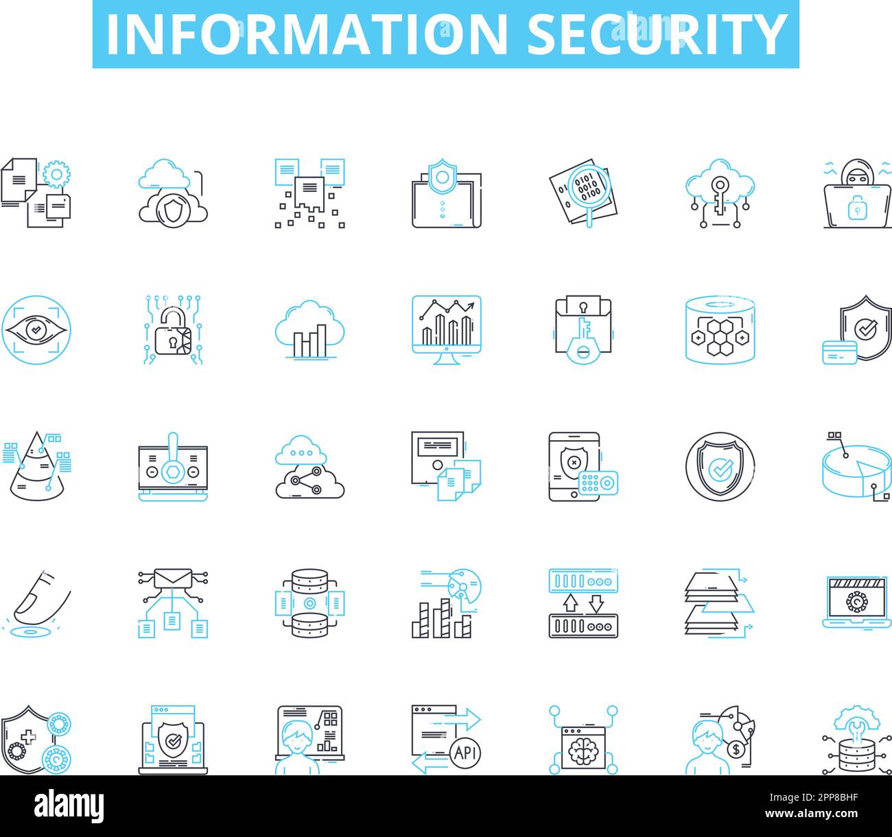 Information security linear icons set. Encryption, Firewall ...