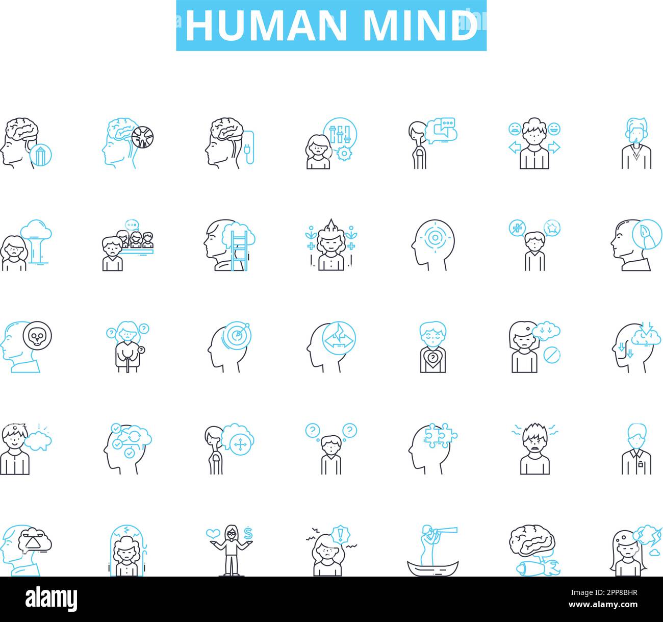 Human mind linear icons set. consciousness, perception, cognition ...