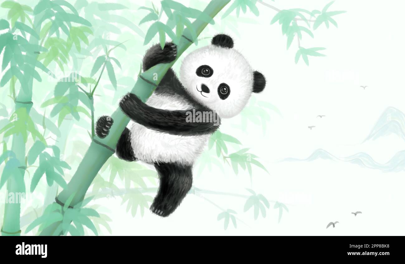 Panda bamboo ink painting Stock Photo - Alamy
