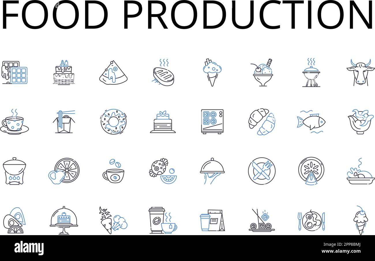 Food production line icons collection. Agriculture, Culinary arts ...