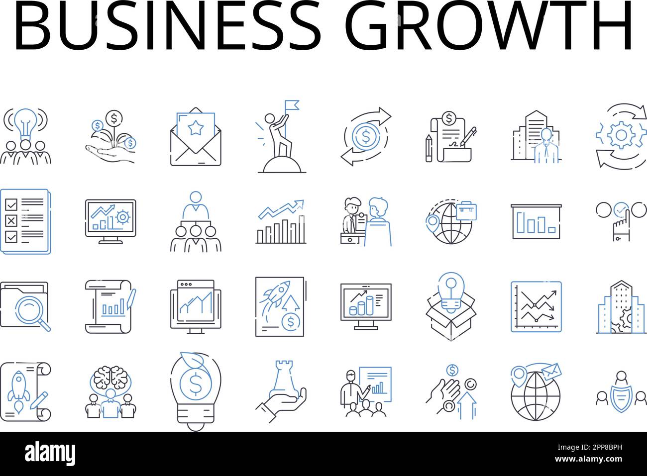 Business growth line icons collection. Career advancement, Company ...