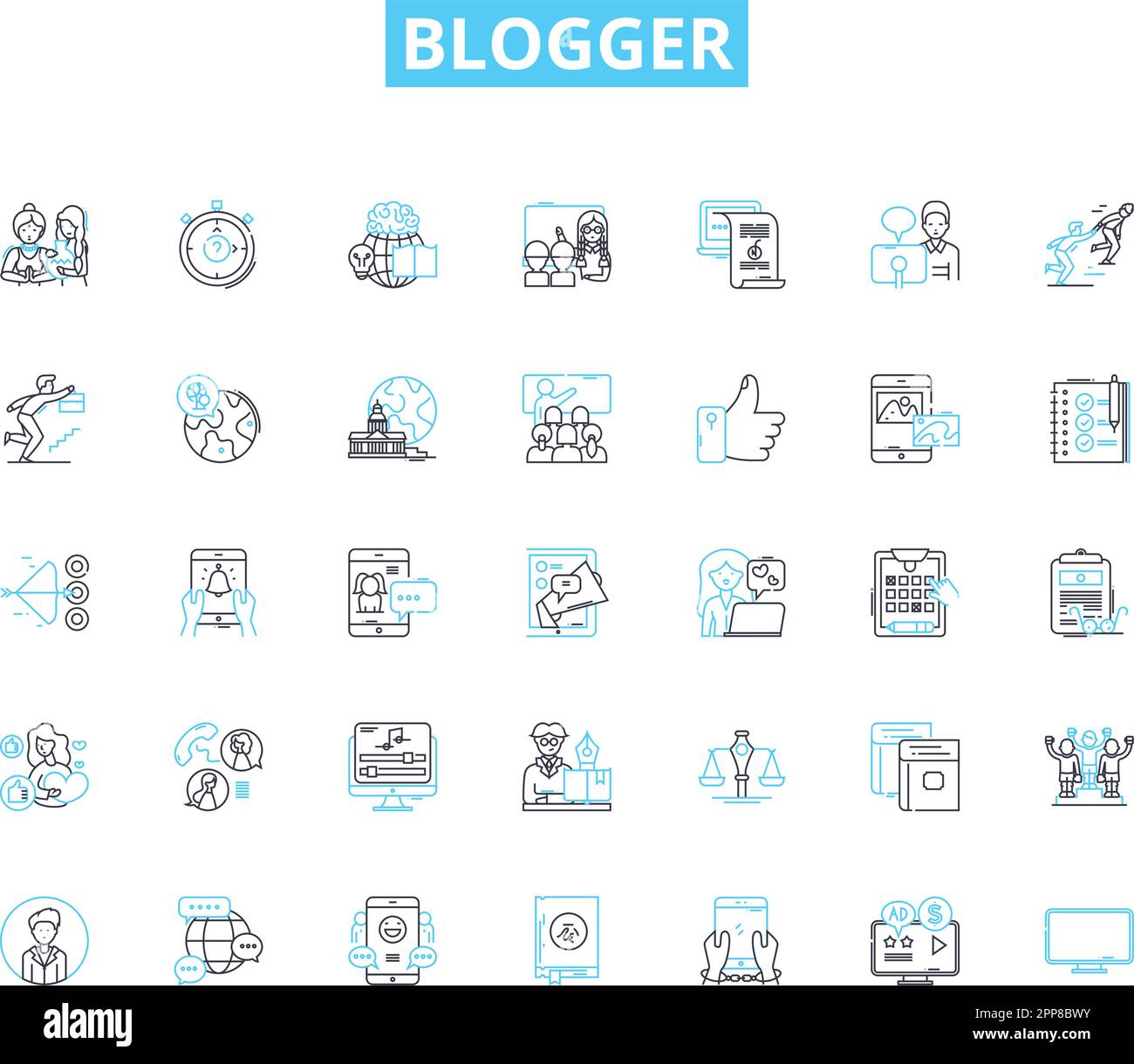 Blogger linear icons set. Writing, Blogging, Content, Platform ...
