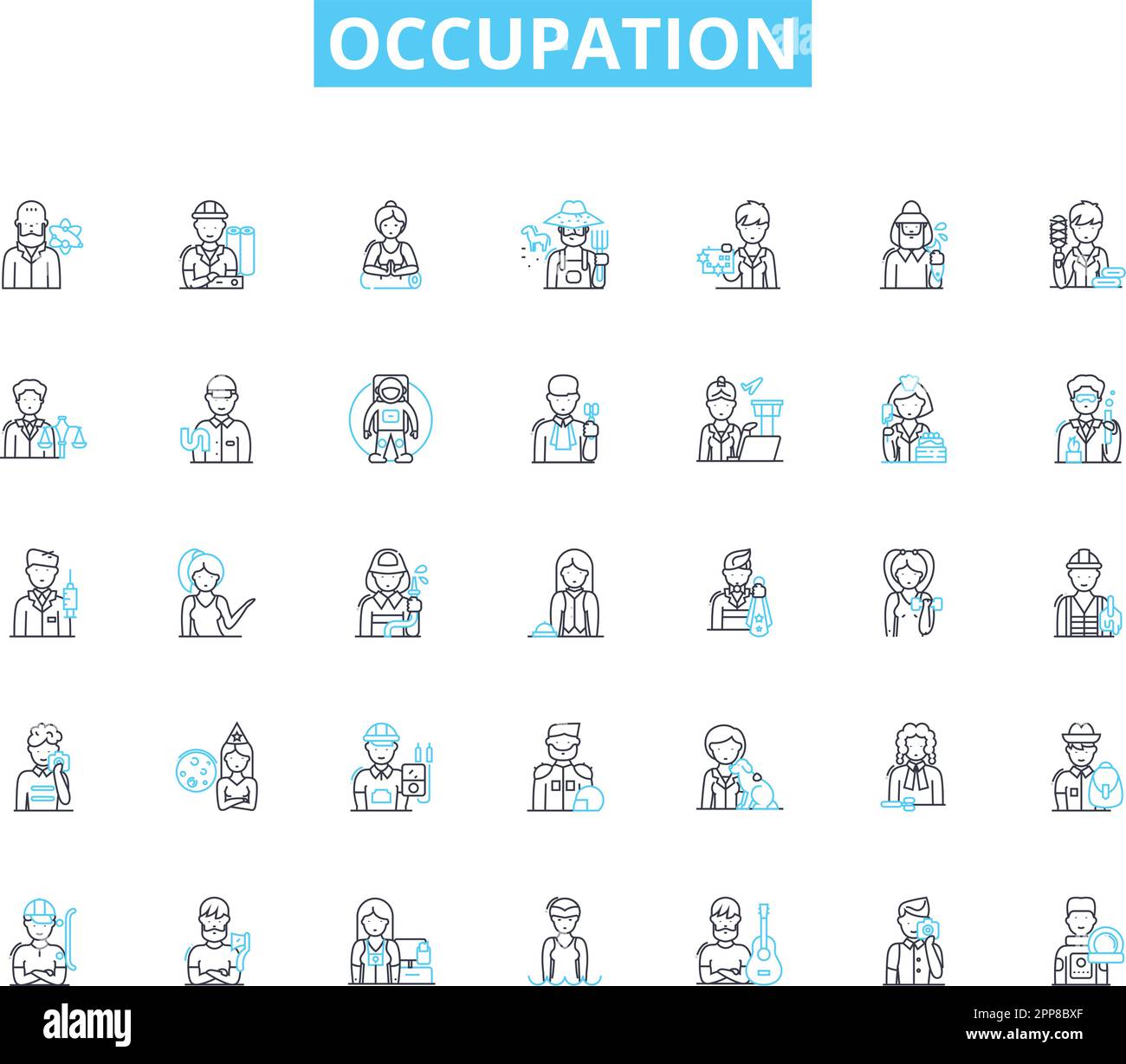 Occupation linear icons set. Doctor, Teacher, Engineer, Accountant ...