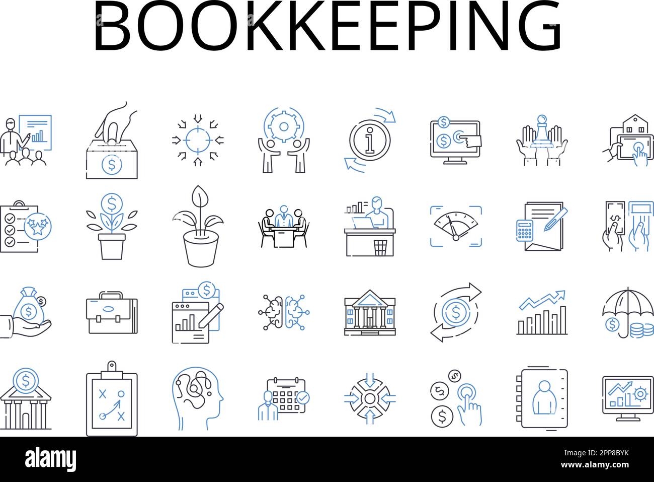 Bookkeeping line icons collection. Accounting, Taxation, Financial ...