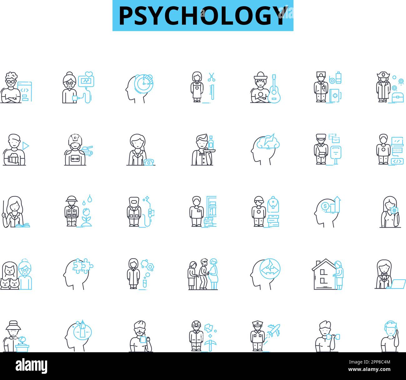 Psychology linear icons set. Perception, Memory, Emotion, Cognition ...