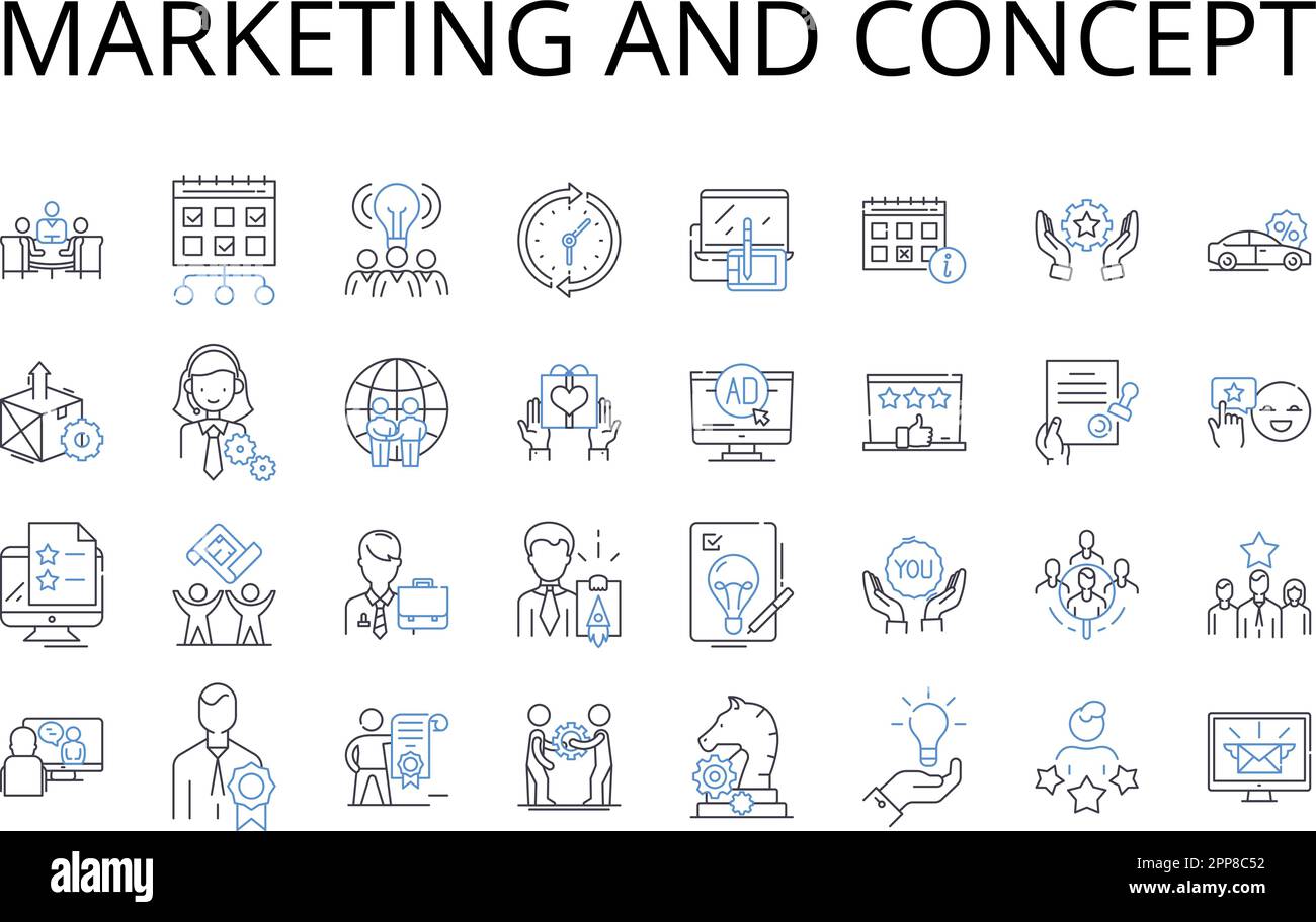 Marketing and concept line icons collection. Salesmanship and approach ...