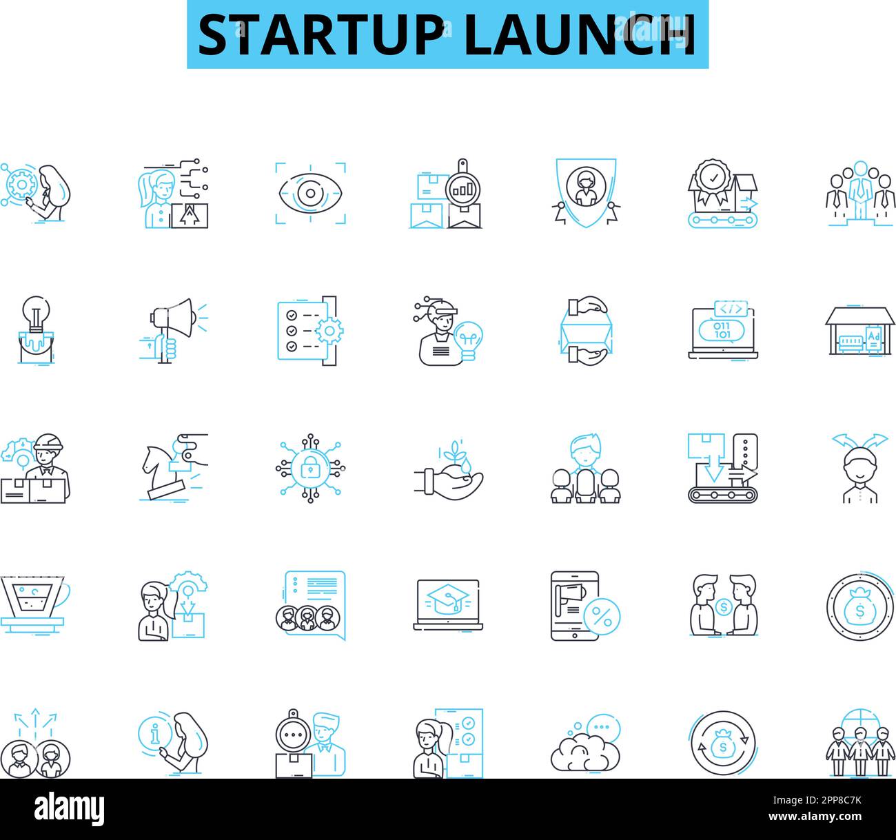 startup launch linear icons set. Momentum, Buzz, Launchpad, Catalyst ...