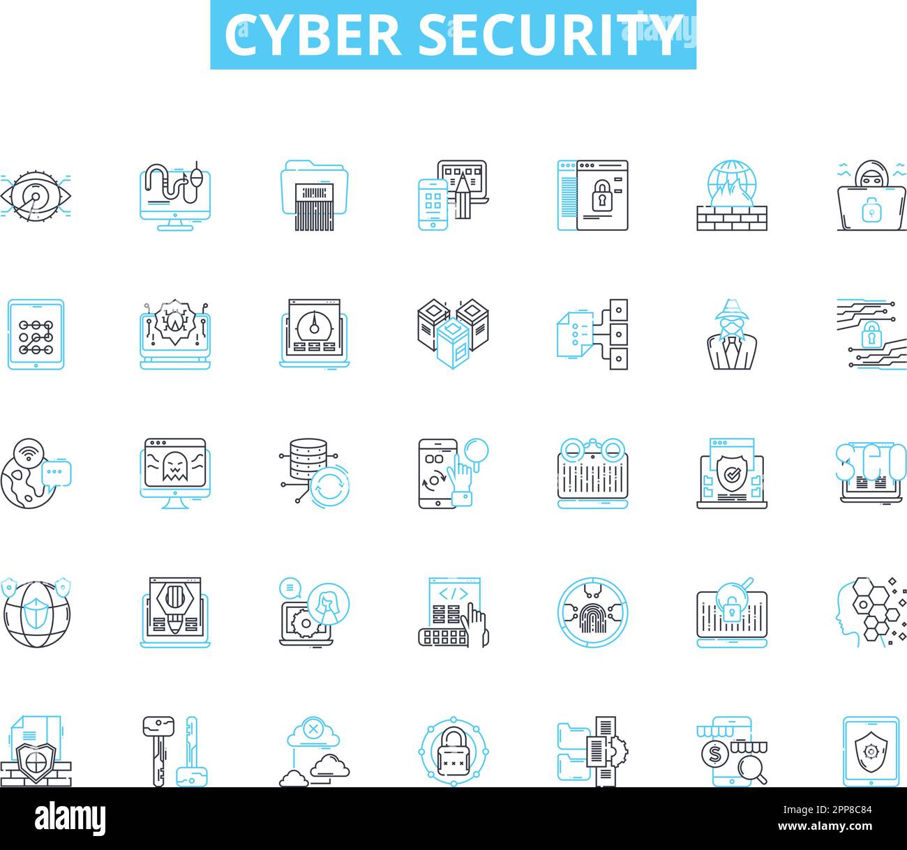 Cyber security linear icons set. Encryption, Firewall, Phishing, Malware, Cybercrime, Breach ...
