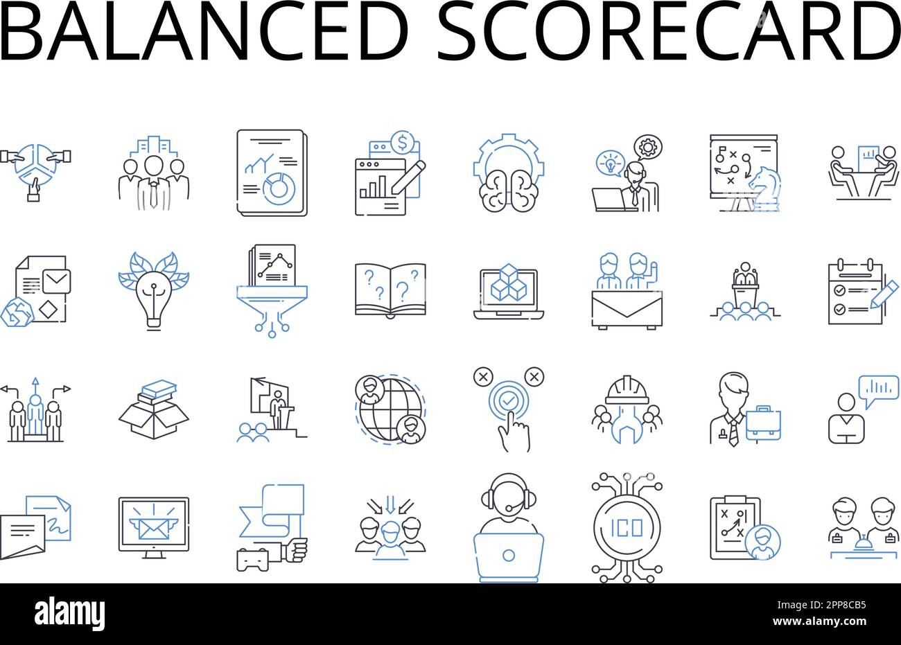 Balanced scorecard line icons collection. Risk assessment, Decision ...