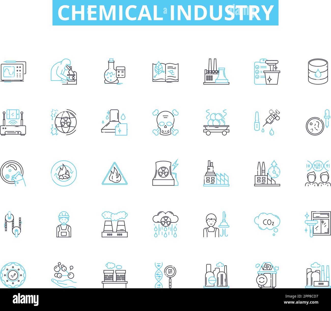 Chemical industry linear icons set. Polymer, Catalyst, Petrochemical ...