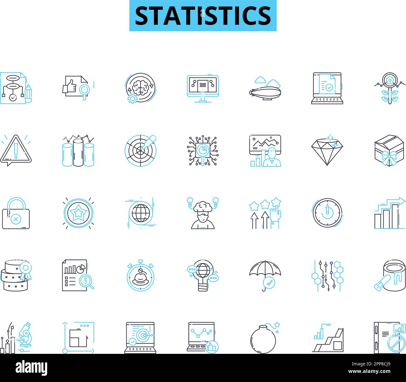 Statistics linear icons set. Probability, Sampling, Data, Correlation ... Statistics linear icons set. Probability, Sampling, Data, Correlation ...