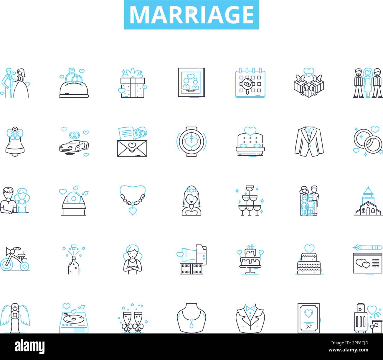 Marriage Linear Icons Set Vows Commitment Partnership Love Ceremony Ring Unity Line