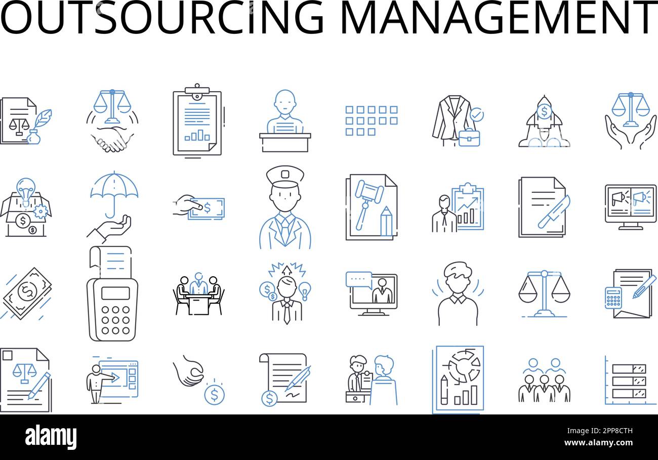 Outsourcing management line icons collection. Change management, Risk ... Outsourcing management line icons collection. Change management, Risk ...