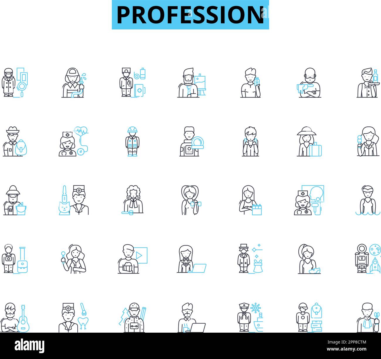 Profession linear icons set. Lawyer, Doctor, Engineer, Accountant ...