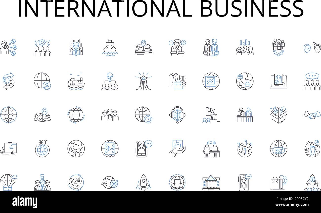 International business line icons collection. Destination, Itinerary ...