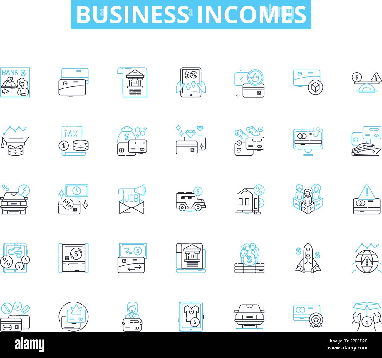 Business incomes linear icons set. Revenue, Profit, Earnings, Sales ...