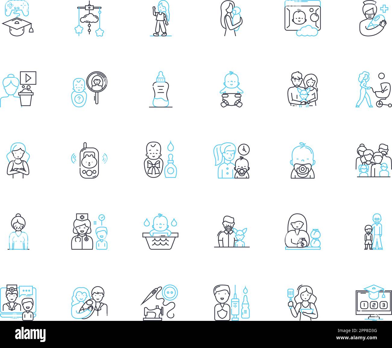 Newborn linear icons set. Precious, Fragile, Innocent, Sweet, Miracle ...