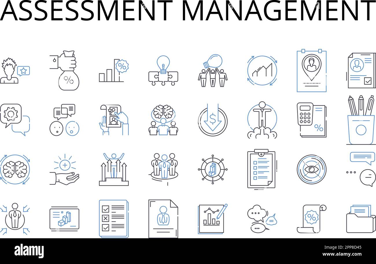 Assessment management line icons collection. Risk control, Budget planning, Time management ...