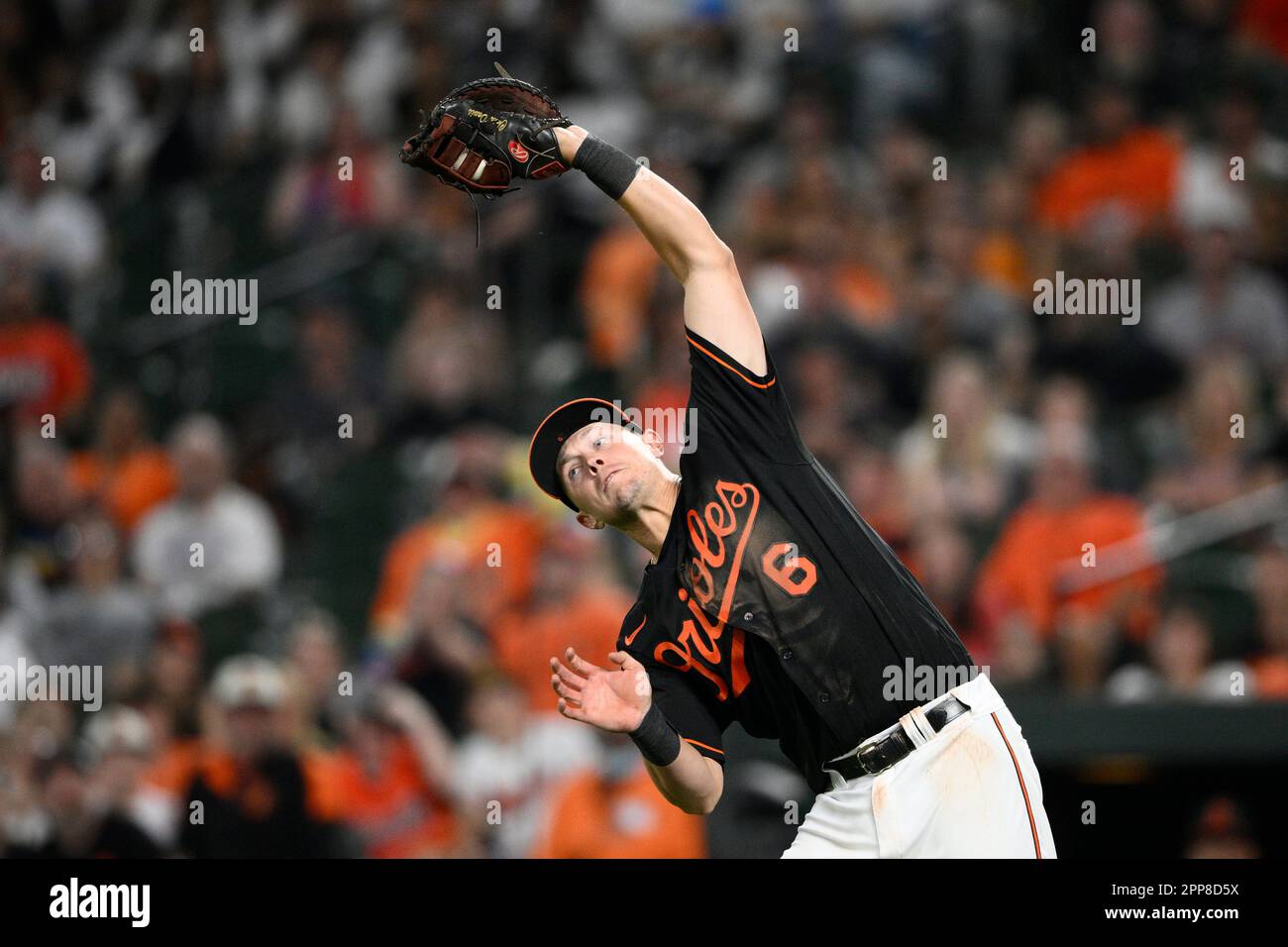 Baltimore Orioles first baseman Ryan Mountcastle (6) in action during a ...