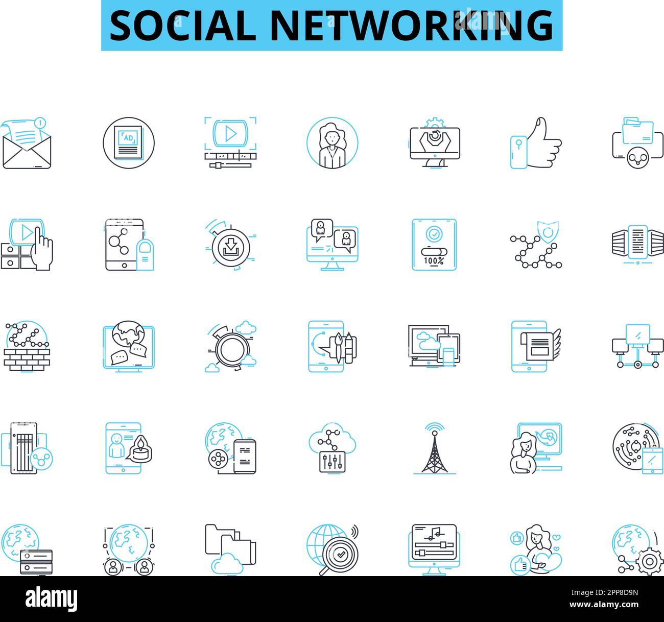 Social networking linear icons set. Connection, Interaction, Sharing ... Social networking linear icons set. Connection, Interaction, Sharing ...