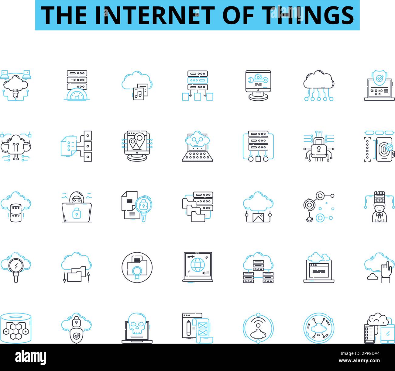 the Internet of Things linear icons set. Connected, Automation, Smart, Cloud, Sensors, Devices ...