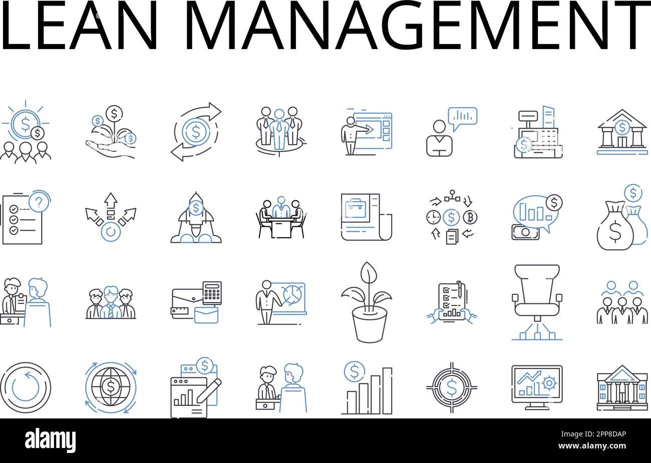 Lean Management Line Icons Collection Agile Management Green Energy