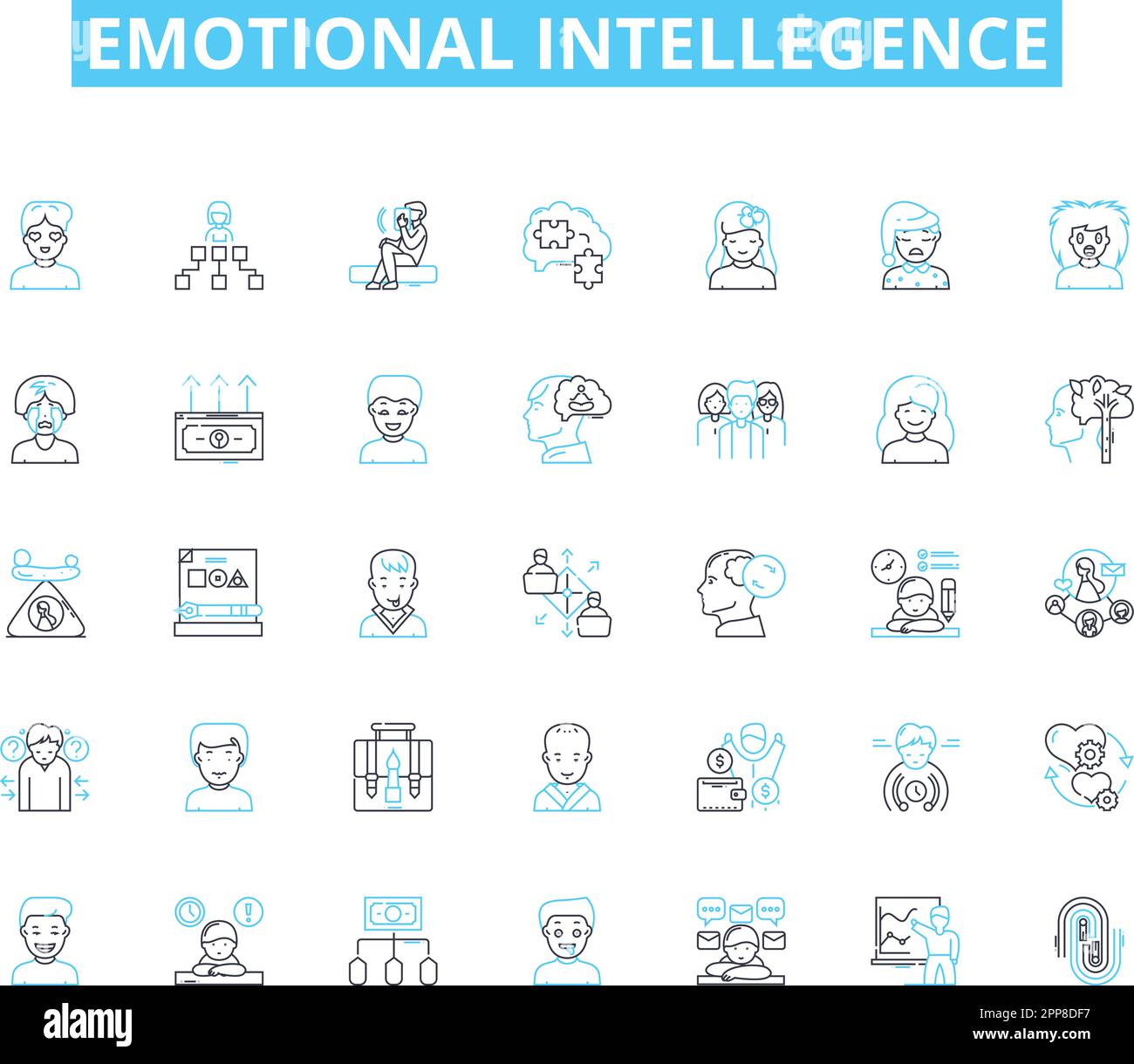 Emotional intellegence linear icons set. Empathy, Self-awareness, Self ...