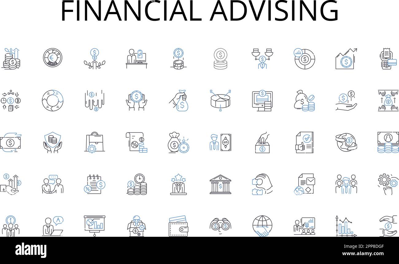 Financial advising line icons collection. Template, Form, Report, Memo ...