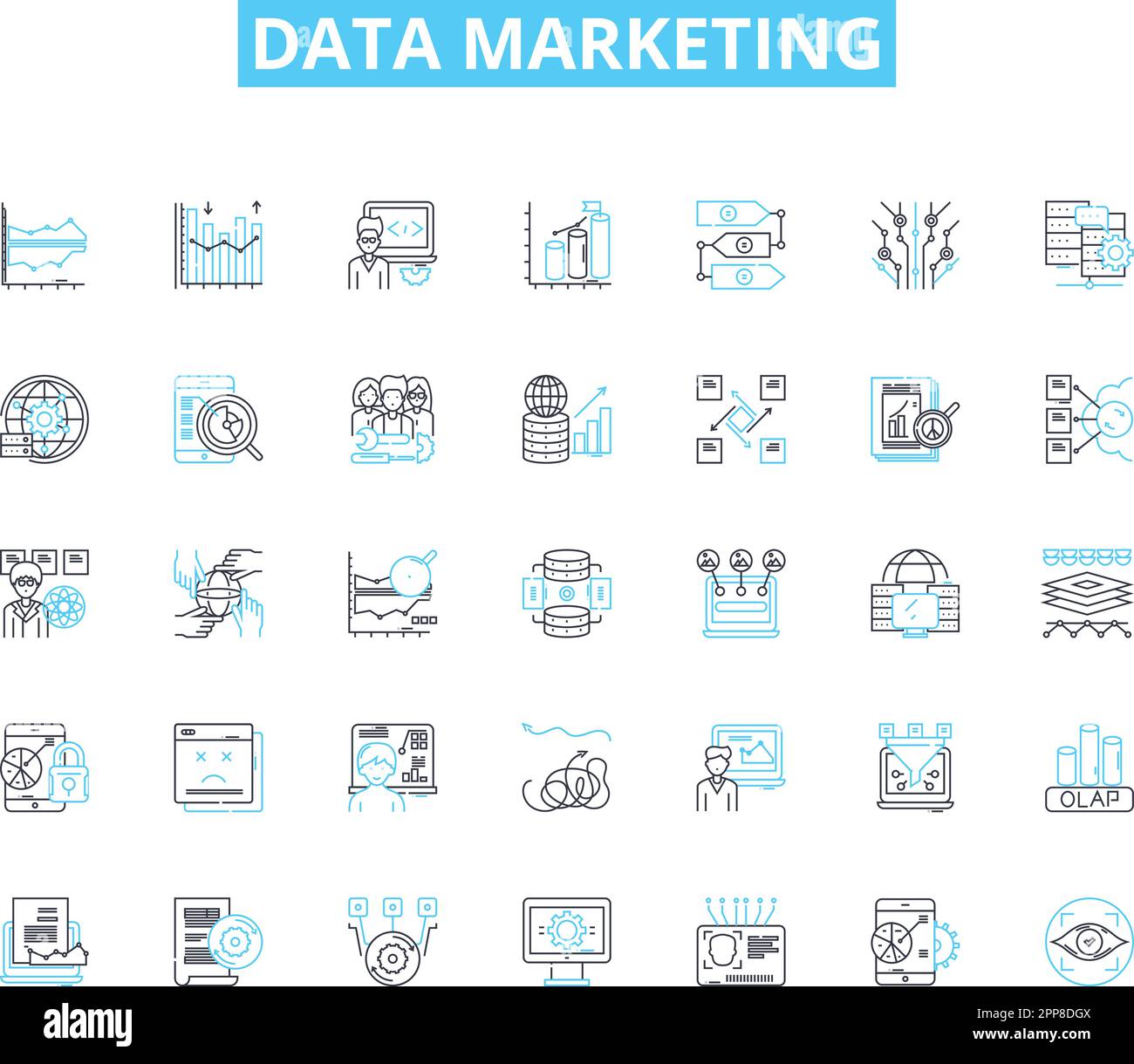 Data marketing linear icons set. Analytics, Segmentation ...