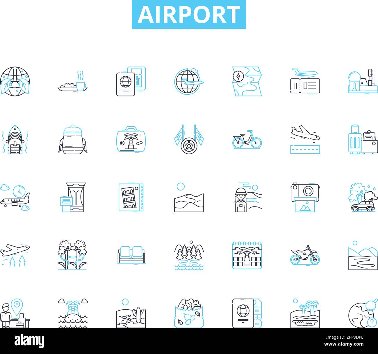 Airport linear icons set. Departure, Arrival, Security, Baggage ...