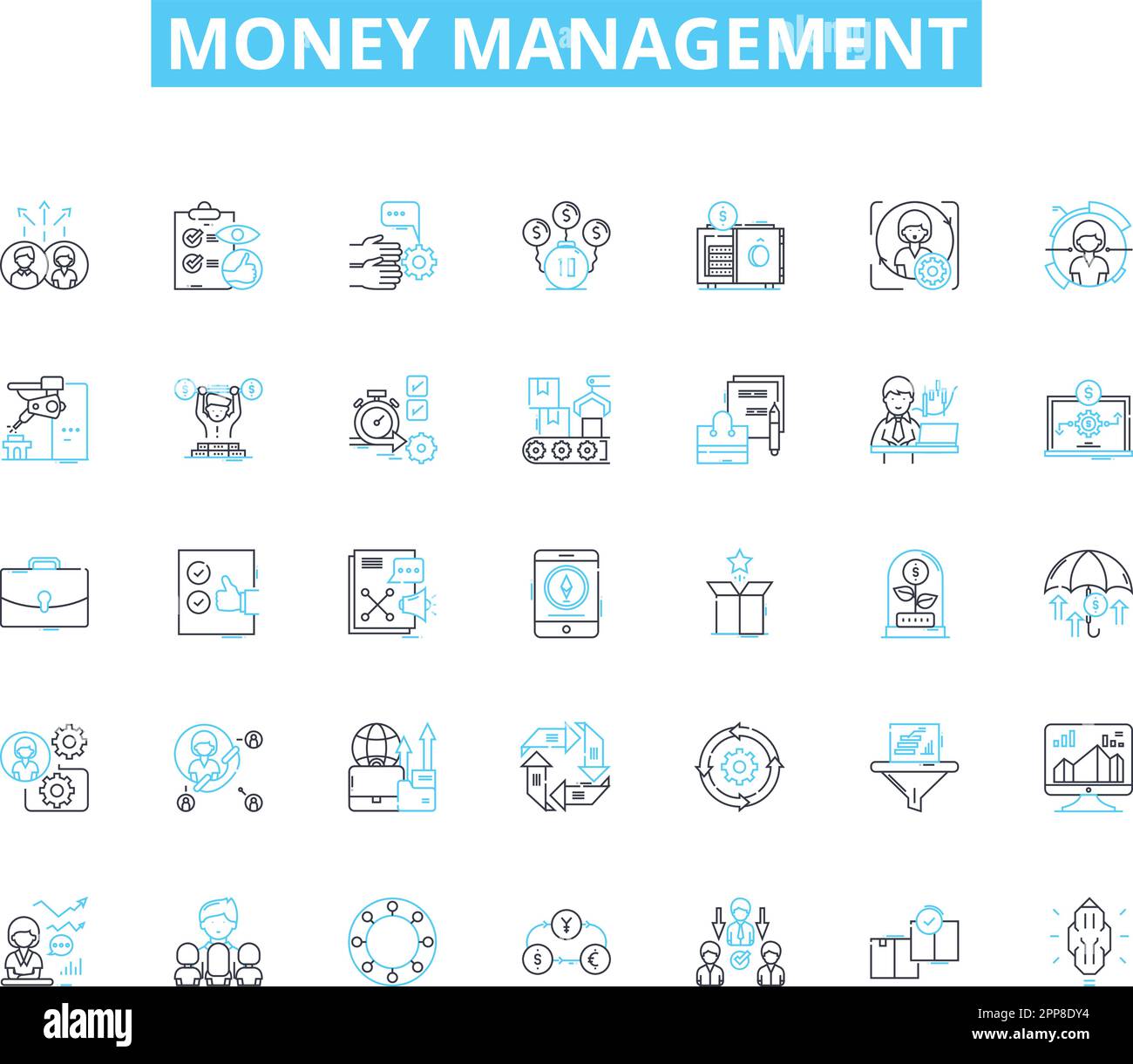 Money Management Linear Icons Set Budgeting Saving Investing Debt